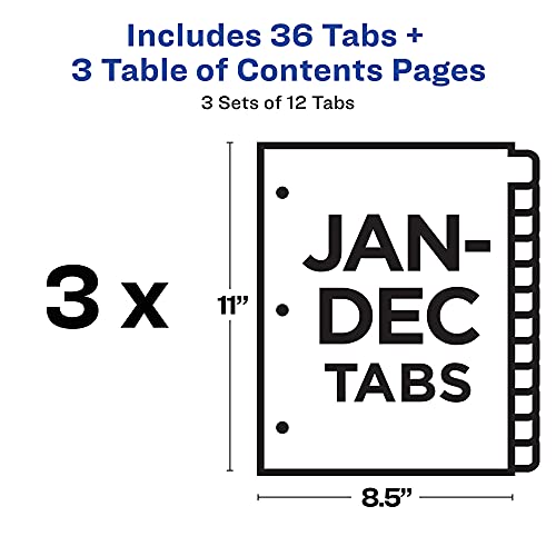 Avery 12-tab Dividers for 3 Ring Binders, Customizable Table of Contents, Multicolor Tabs, 1 Set (11847)