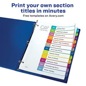 Avery 12-tab Dividers for 3 Ring Binders, Customizable Table of Contents, Multicolor Tabs, 1 Set (11847)