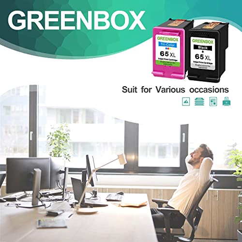 GREENBOX Remanufactured 65XL High-Yield Replacement for HP 65 65XL Ink Cartridges for HP Envy 5055 5052 5010 5012 DeskJet 3755 2652 3720 3752 2622 2624 2655 3722 2600 3700 2630 (1 Black 1 Tri-Color)