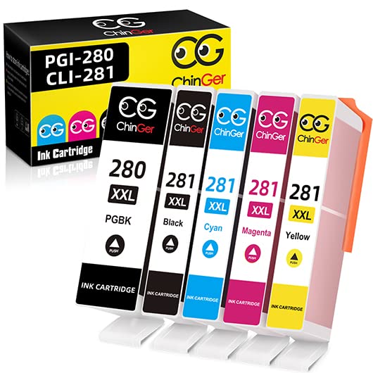 CHINGER Compatible Ink cartridges Replacement for Canon 280 281 PGI-280XXL CLI-281XXL PGI280 XXL CLI281XXL Used in PIXMA TR7520 TR8520 TS9120 TS6120 TS6220 TS6320 TS8320 TS8220 TS8120 Printer (5 Pack)