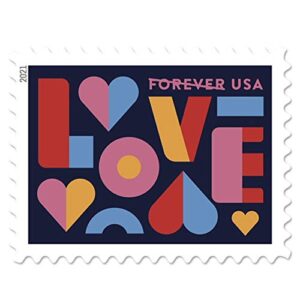 love 2021 forever postage stamps sheet of 20 us postal first class valentine wedding celebration anniversary romance party (20 stamps)