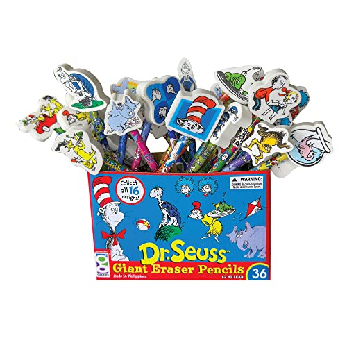 Raymond Geddes 66865 Dr. Seuss Number 2 Pencils With Giant Pencil Top Erasers (Pack of 36)