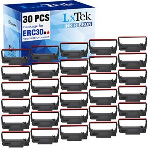 lxtek 30 pack compatible ribbon replacement for erc-30, erc 30 34 38 b/r used with epson erc30 erc34 erc38 nk506 printer (black and red) tray