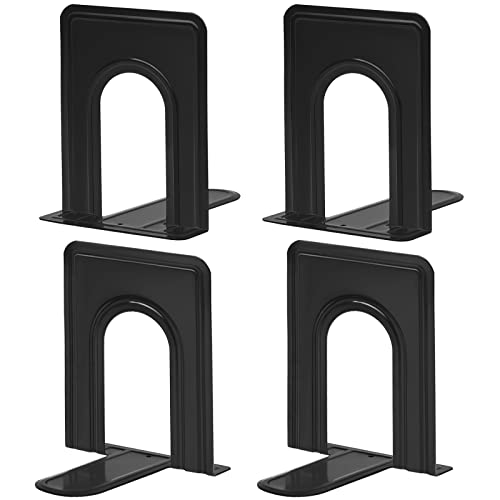 HappyHapi Book Ends Sturdy Bookends for Shelves, Universal Book End Heavy-Duty, Nonskid Metal Bookend, Premium Book Holder for Office/ Home/ Class/ Library, 6.5 X 5.7 X 4.9 in ( 4 Pcs/2 Pair, Black)