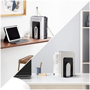 HappyHapi Book Ends Sturdy Bookends for Shelves, Universal Book End Heavy-Duty, Nonskid Metal Bookend, Premium Book Holder for Office/ Home/ Class/ Library, 6.5 X 5.7 X 4.9 in ( 4 Pcs/2 Pair, Black)