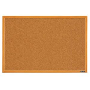 quartet corkboard, framed bulletin board, 2′ x 3′ cork board, oak wood finish frame (mwdb2436-ecr), oak frame