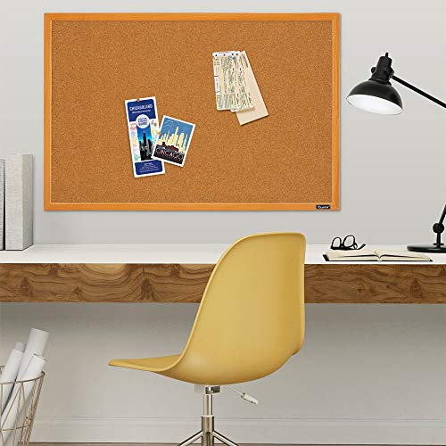 Quartet Corkboard, Framed Bulletin Board, 2' x 3' Cork Board, Oak Wood Finish Frame (MWDB2436-ECR), Oak Frame