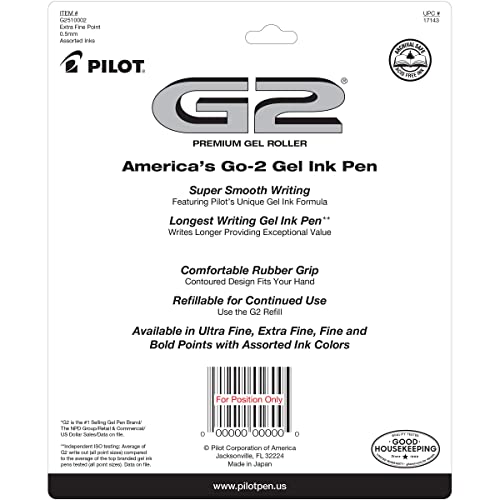 PILOT G2 Pens 0.5 mm - 10 Pack (5 Black and 5 Blue Pens) Premium Gel Ink Pens Extra Fine Point 0.5 mm Refillable & Retractable Rolling Ball,