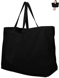 27″ large canvas tote bag – extra big largest grocery shopping beach reusable totes bags vacation plain solid 27″ x 16″ x 8″ (black)