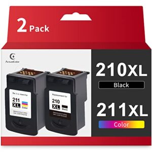 actualcolor c 210xl 211xl remanufactured ink cartridge replacement for canon pg-210xl cl-211xl ink for pixma mp280 mx410 mp495 mx350 mp490 mx340 mp240 printer black tri-color,2p