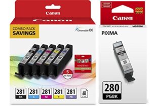 genuine canon cli-281 5-color ink tank combo pack with 5 x 5 photo paper (2091c006) canon pgi-280 pigment black ink tank (2075c001)