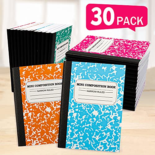 Mini Composition Notebook, Cute 30 Pack 5 Pastel Colors Narrow Ruled Mini Composition Books Bulk by Feela, Small Pocket Marble Journal Notebooks for Kids Students College, Pocket Size 4.5 x 3.25 in