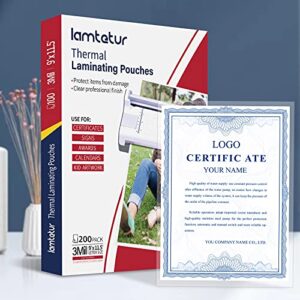 Lamtetur Thermal Laminating Pouches 9" x 11.5" Inches,3-Mil 100/200Pack,Laminator Sheets,Letter Size ,Clear (3MIL-200sheets)