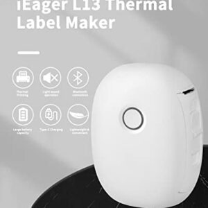 iEager L13 Label Maker, Label Printer with Tape, Wireless Mini Label Printing Machine, Thermal High Speed Printing, White, Compatible with iOS & Android