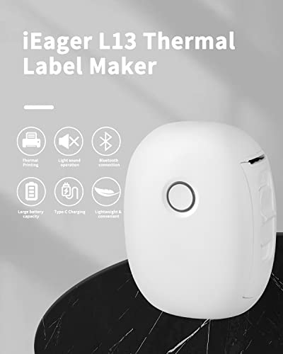 iEager L13 Label Maker, Label Printer with Tape, Wireless Mini Label Printing Machine, Thermal High Speed Printing, White, Compatible with iOS & Android