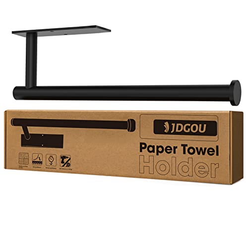 JDGOU Paper Towel Holder Self Adhesive or Drilling,Paper Towel Holder Under Cabinet,Paper Towel Holder Wall Mount Waterproof and Rustproof,Perfect Kitchen Organization for Kitchen,Sink,Bathroom Black