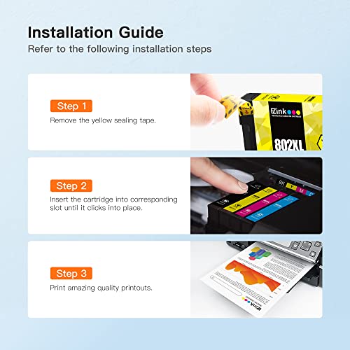 E-Z Ink (TM) Remanufactured Ink Cartridge Replacement for Epson 802XL 802 T802XL T802 to use with Workforce Pro WF-4740 WF-4730 WF-4720 WF-4734 EC-4020 EC-4030 (1 Cyan, 1 Magenta, 1 Yellow)