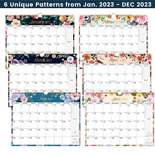 2023 Wall Calendar - Calendar 2023, 12 Monthly Wall Calendar 2023, January - December 2023, 14.8" x 11.57", Twin-Wire Binding + Hanging Hook + Thick Paper + Julian Dates - Floral