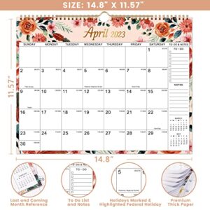 2023 Wall Calendar - Calendar 2023, 12 Monthly Wall Calendar 2023, January - December 2023, 14.8" x 11.57", Twin-Wire Binding + Hanging Hook + Thick Paper + Julian Dates - Floral