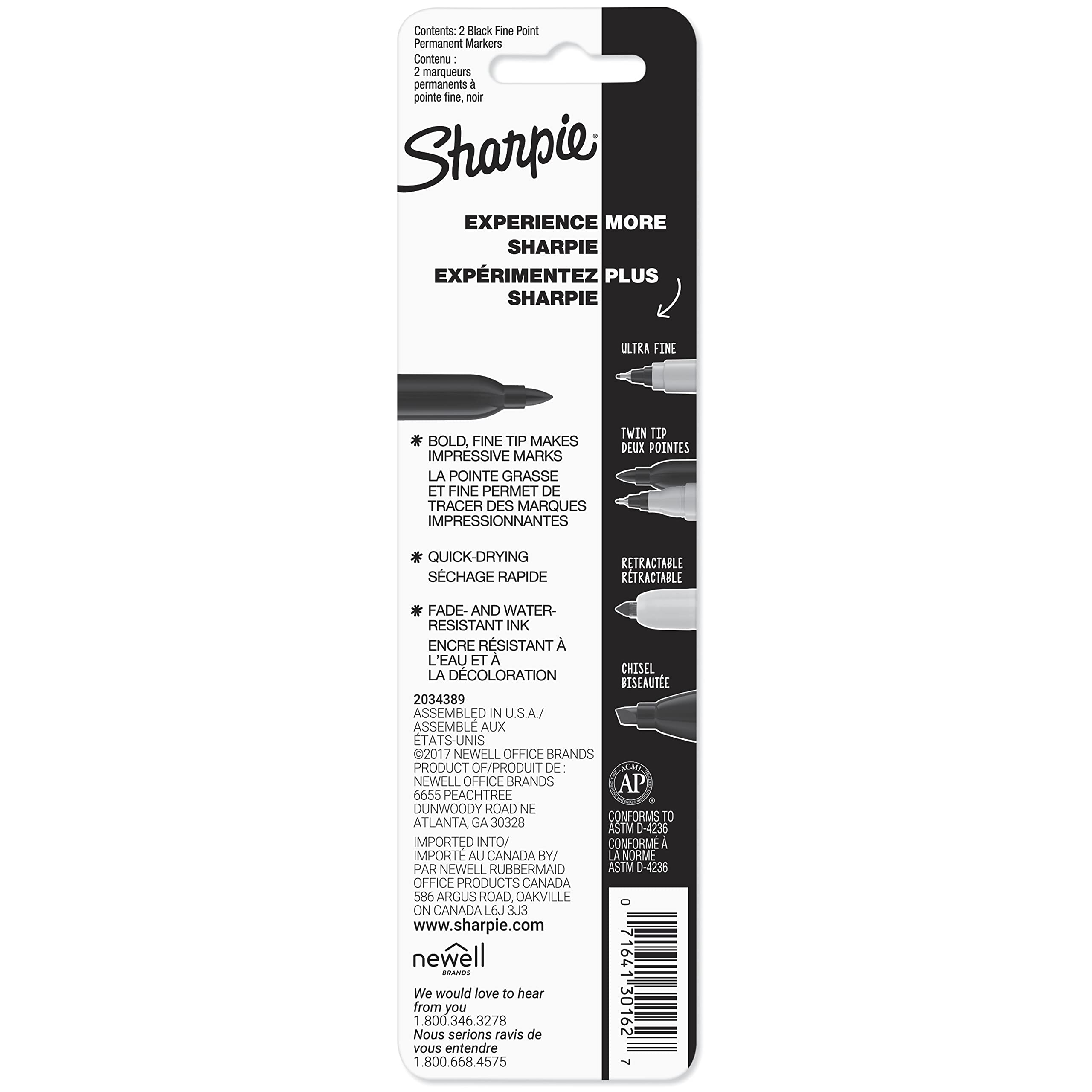 Sharpie 30162PP Permanent Markers, Fine Point, Black, 2 Count