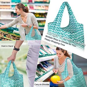 BeeGreen Reusable Grocery Bags Lightweight Durable Shopping Bags Washable Foldable 12 Pack Xlarge Classic Geometric Design Gift Tote Grocery Bags with Elastic Band and Separated Zipper Storage Pouch