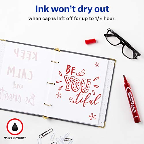 Avery Marks A Lot Permanent Markers, Large Desk-Style Size, Chisel Tip, Water and Wear Resistant, 12 Red Markers (08887)