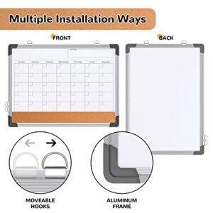 Monthly Calendar Whiteboard Dry Erase Cork Board Combination for Wall, 17"x13" Magnetic Dry Erase Board, Double-Sided White Board, Portable Board for Office, Kitchen, Planning, Memo, School, Home