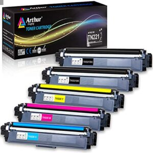 arthur imaging compatible toner cartridge replacement for brother tn221 tn225 (2 black, 1 cyan, 1 yellow, 1 magenta, 5-pack)