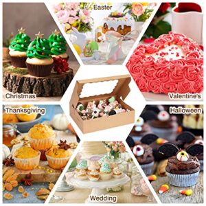 Moretoes Cupcake Boxes 24 Pcs Brown Cupcake Carrier Containers 24 Cardboard 12 Count, Kraft Bakery Boxes with Windows and Inserts to Hold Muffins & Pastries