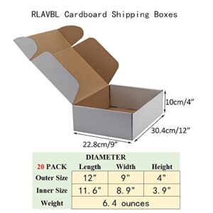 RLAVBL Shipping Boxes 12x9x4 Set of 20, White Corrugated Cardboard Box