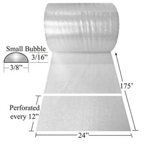 Uboxes Bubble Roll 24 Wide x 175 ft Small Bubbles 3/16 Perforated Every 12, Clear, BUBBSMA24175