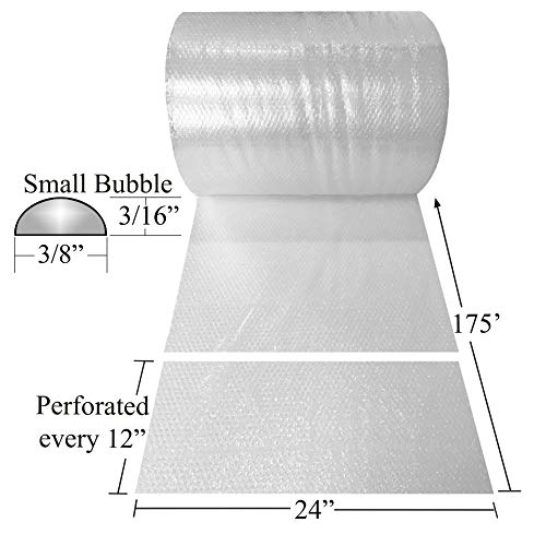 Uboxes Bubble Roll 24 Wide x 175 ft Small Bubbles 3/16 Perforated Every 12, Clear, BUBBSMA24175