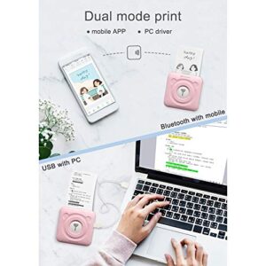 prettDliJUN Mini Photo Printer Cute Bear Wireless Bluetooth SNS Facebook Instagram Photo Thermal Paper Pocket Label Printer Monochrome Pink