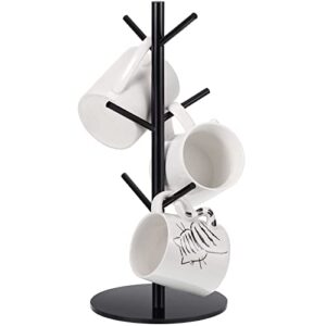 patelai 14 inch coffee mug tree mug rack cup holders for counter with 6 hooks removable mug stands (black,acrylic)