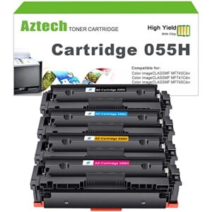 aztech compatible toner cartridge replacement for canon 055 055h toner cartridge for canon color imageclass mf743cdw mf741cdw mf745cdw lbp664cdw mf743 ink with chip (black cyan magenta yellow, 4-pack)