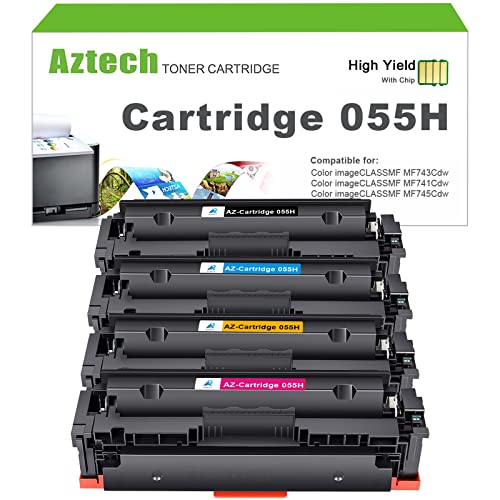 Aztech Compatible Toner Cartridge Replacement for Canon 055 055H Toner Cartridge for Canon Color ImageClass MF743Cdw MF741Cdw MF745Cdw LBP664Cdw MF743 Ink with Chip (Black Cyan Magenta Yellow, 4-Pack)