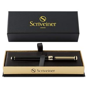 scriveiner black lacquer rollerball pen – stunning luxury pen with 24k gold finish, schmidt ink refill, best roller ball pen gift set for men & women, professional, executive office, nice pens