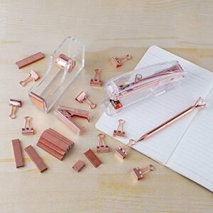 KIDMEN Rosegold Desk Accessory Kit,Set of Stapler, Staple Remover,1000pcs Staples,Tape Dispenser,Big Diamond Ballpoint Pen and 10pcs Binder Clips