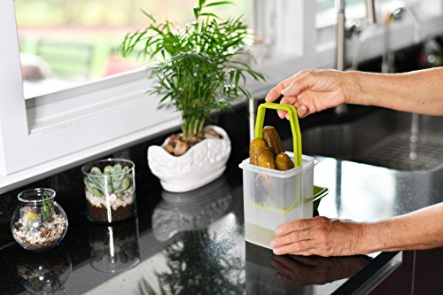 Pickle Storage Container with Strainer Insert, Food Saver (Green Lid) - by Home-X