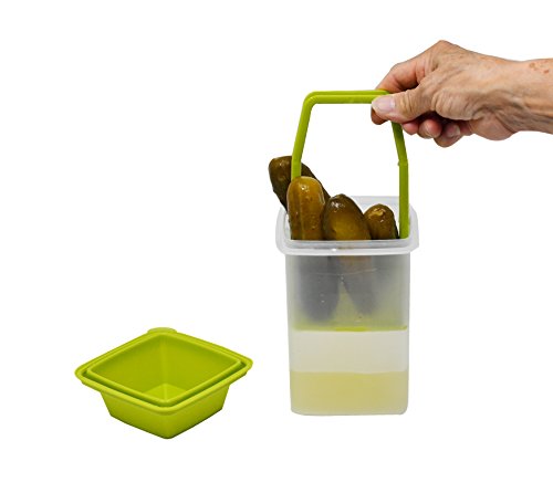 Pickle Storage Container with Strainer Insert, Food Saver (Green Lid) - by Home-X