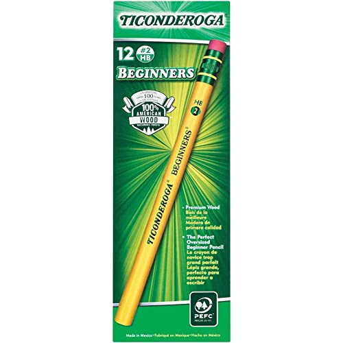 Ticonderoga® Beginners' Elementary Pencils, With Eraser, #2 Lead, Yellow Barrel, Pack Of 12