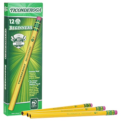 Ticonderoga® Beginners' Elementary Pencils, With Eraser, #2 Lead, Yellow Barrel, Pack Of 12