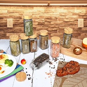 24 Glass Spice Jars with Label Set Bamboo Shaker Lids & Funnel, Kitchen Airtight Sugar Packet Holder Storage Jars with Lid, Spices & Seasonings Sets Organizer Spice Containers, Glass Jar Food Canister