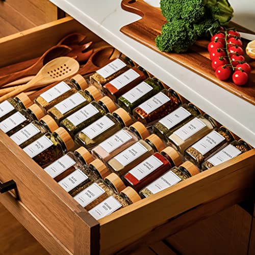 24 Glass Spice Jars with Label Set Bamboo Shaker Lids & Funnel, Kitchen Airtight Sugar Packet Holder Storage Jars with Lid, Spices & Seasonings Sets Organizer Spice Containers, Glass Jar Food Canister