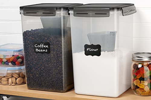 XXL 7 qt / 6.5 L / 220 Oz Food Storage Airtight Pantry Containers [Set of 2] WIDE & DEEP + FREE 2 Measuring Cup + Ideal for Sugar, Flour - Clear Plastic - Leakproof - BPA Free - Grey