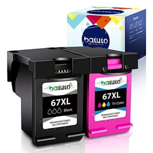 batuto remanufactured inkjet for hp 67 3ym59a 3ym58a (black tri-color 2 pack) replacement for hp envy pro 6452, 6455, 6458, hp deskjet 1255, 2732, 2752, 2755, hp deskjet plus 4140, 4152