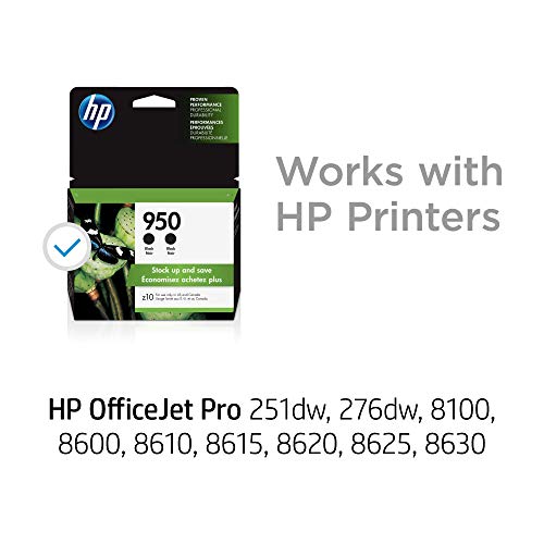 HP 950 | 2 Ink Cartridges | Black | Works with HP OfficeJet Pro 251dw, 276dw, 8100, 8600 Series | CN049AN