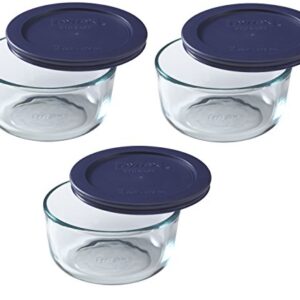 Pyrex Blue Storage Round Dish with Dark Plastic Cover, Clear (2-Cup Pack of 3)