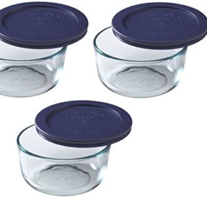 Pyrex Blue Storage Round Dish with Dark Plastic Cover, Clear (2-Cup Pack of 3)