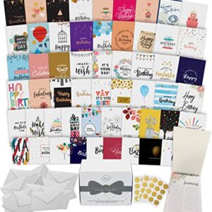 Dessie Unique Birthday Cards Assortment with Generic Birthday Greetings Inside. Suitable For Men, Women and Kids. Includes Envelopes and Gold Stickers, 60 Cards